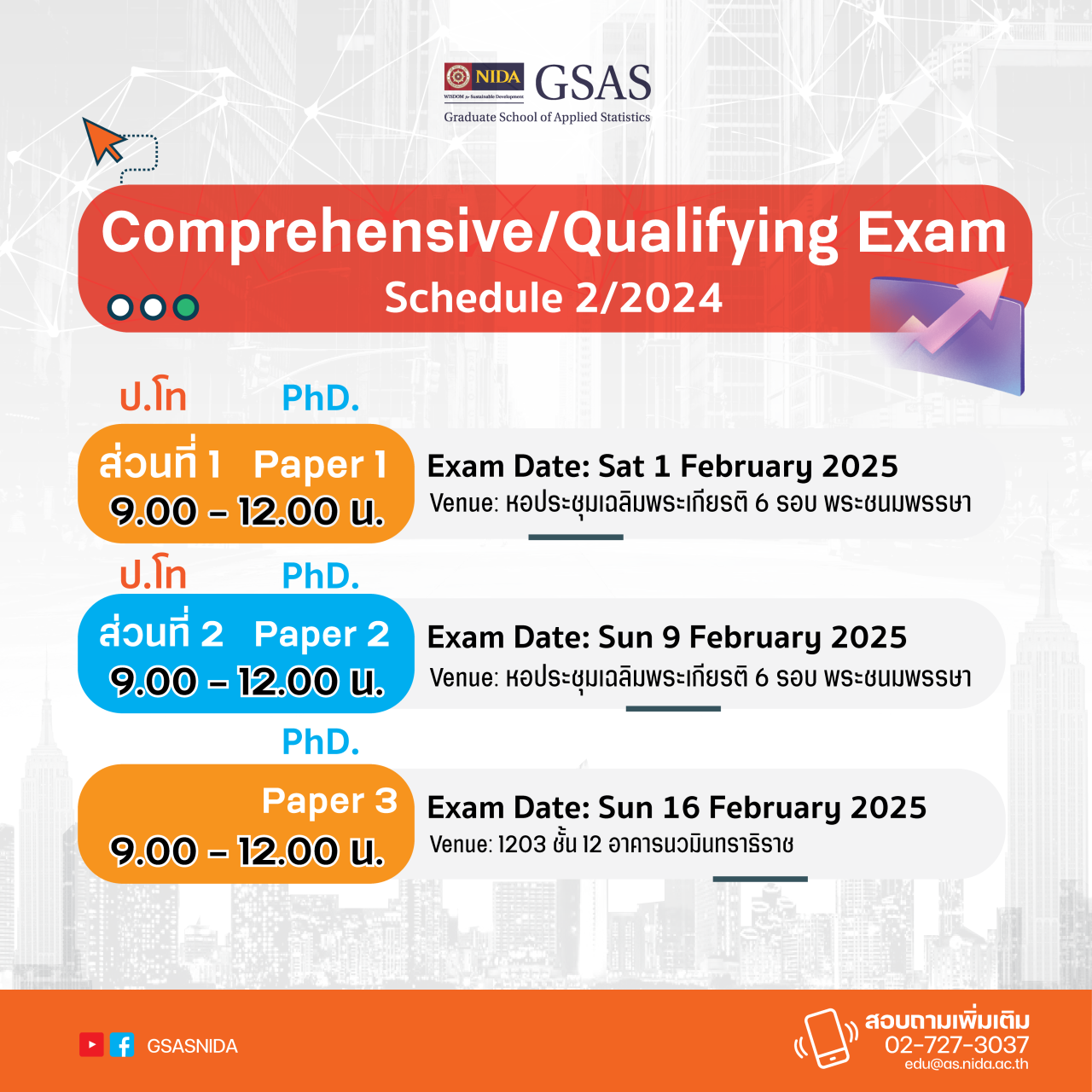 รายละเอียดเกี่ยวกับการสอบประมวลความรู้ ครั้งที่ 2/2567 | GSAS NIDA