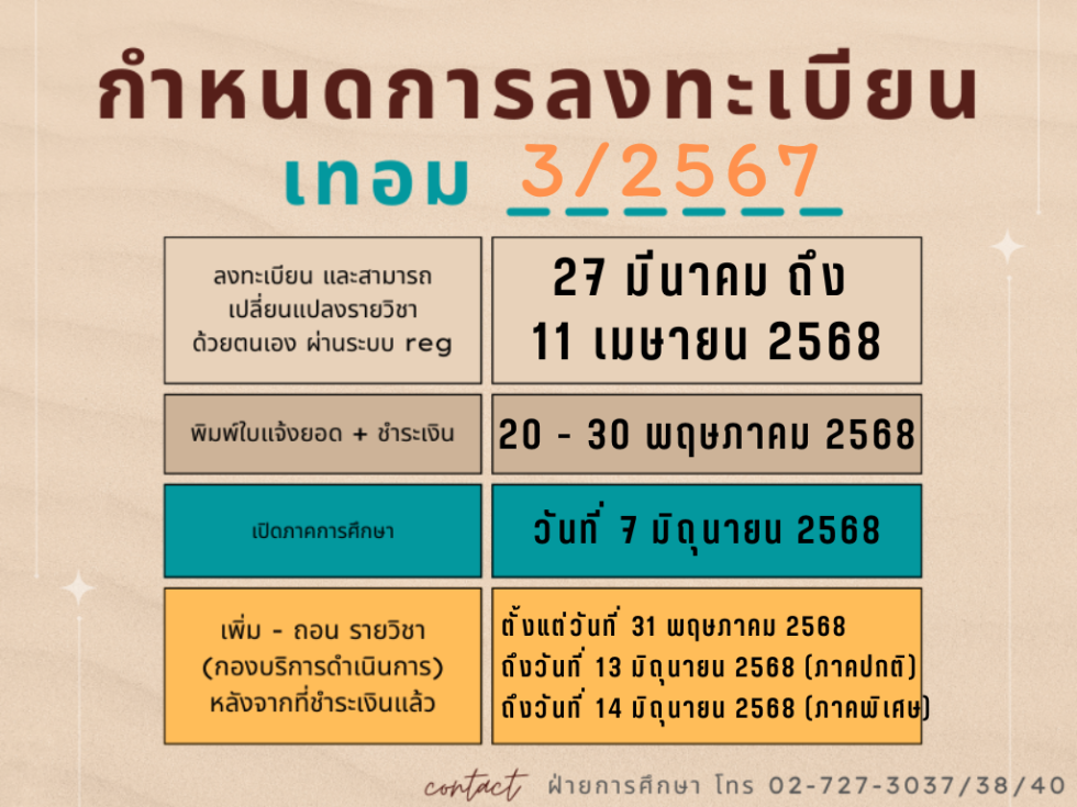 ลงทะเบียนเรียนและตารางสอนภาคการศึกษาฤดูร้อน 2567 | GSAS NIDA
